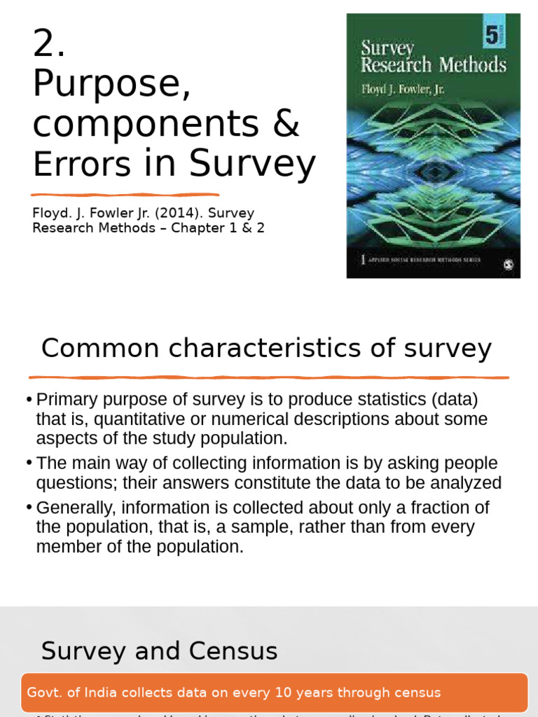 Survey Methods: Purpose, Components & Errors | PDF | Survey Methodology | Sampling (Statistics)