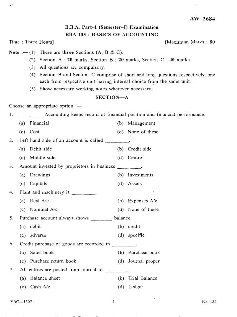 BBA Accounting Exam Paper Overview | PDF | Debits And Credits | Economies