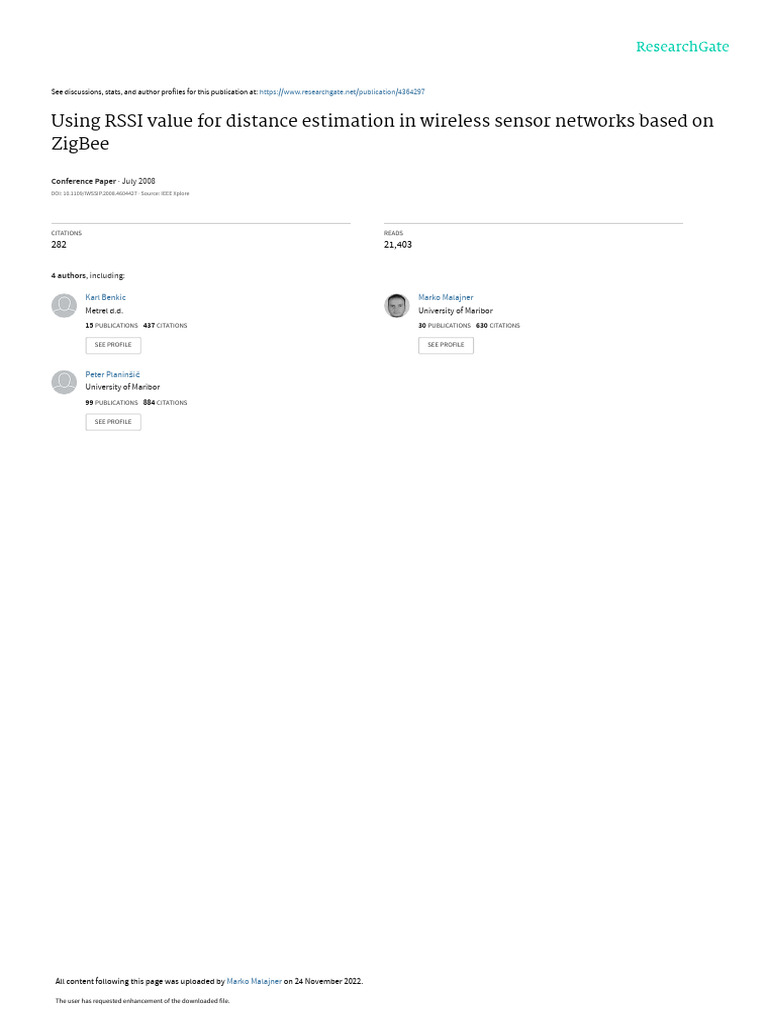 Using Rssi Value For Distance Estimation in Wireless Sensor Networks ...