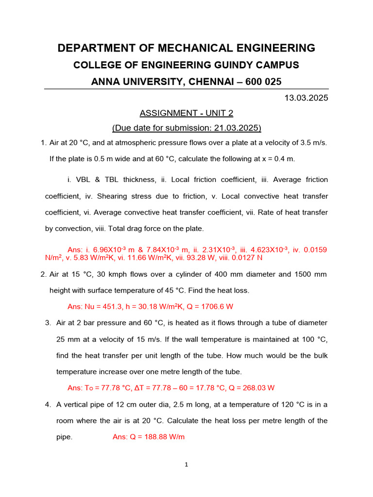 UNIT 2 - Assignment - ME5651 HMT | PDF | Heat Transfer | Convection