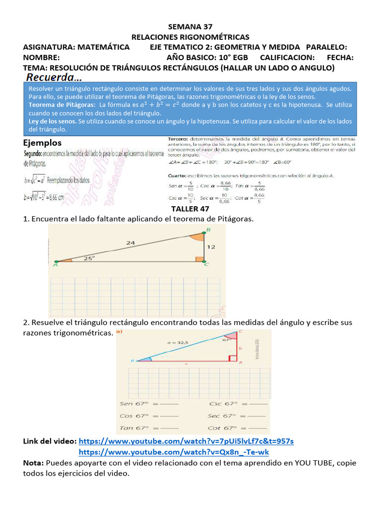 Anexo de Matemática 10MO EGB A-B SEMANA 37-28-25 T47 | PDF