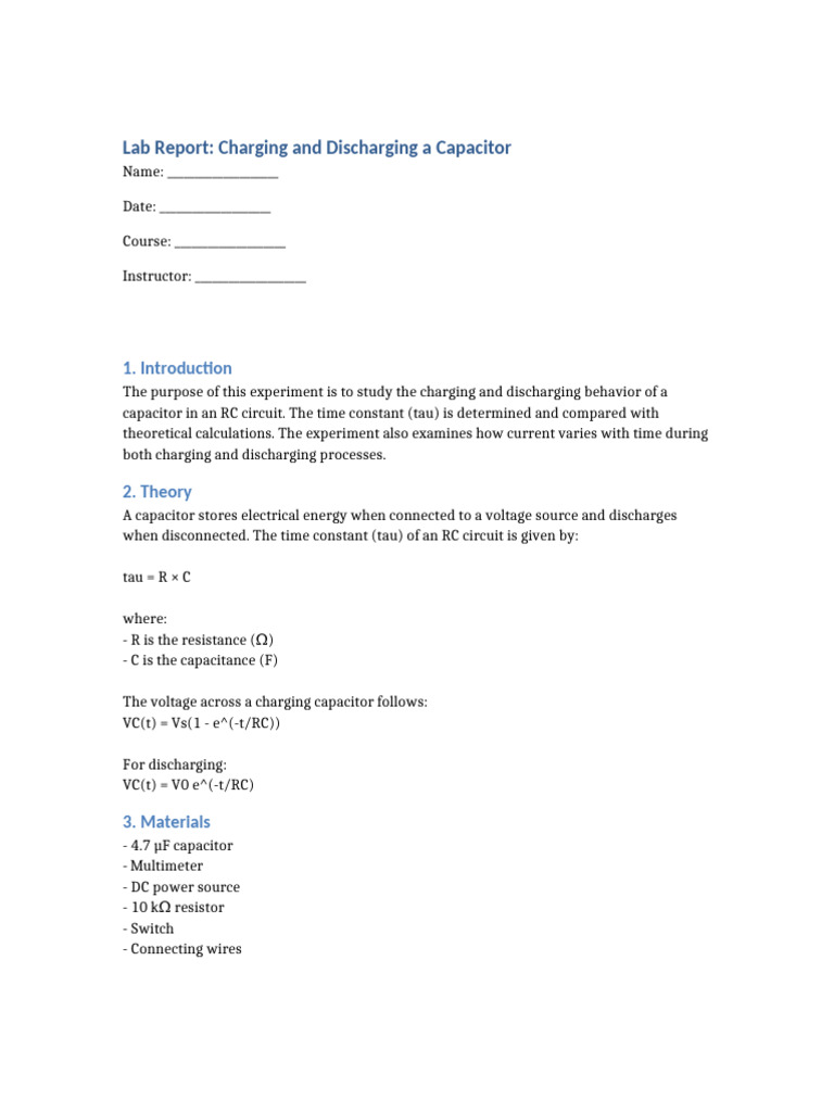 Capacitor Charging and Discharging Lab | PDF | Capacitor | Resistor
