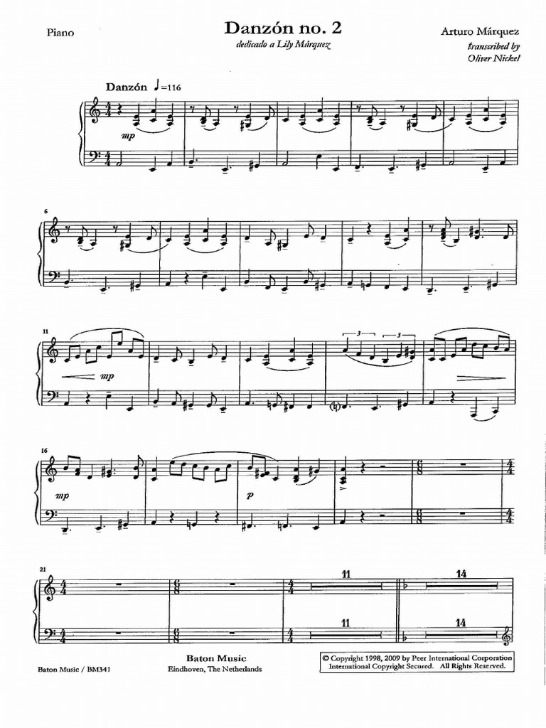 Danzón No. 2 - Piano | PDF