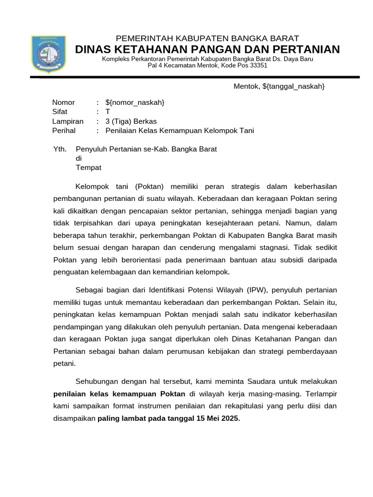 Surat Penilaian Kelas Poktan | PDF
