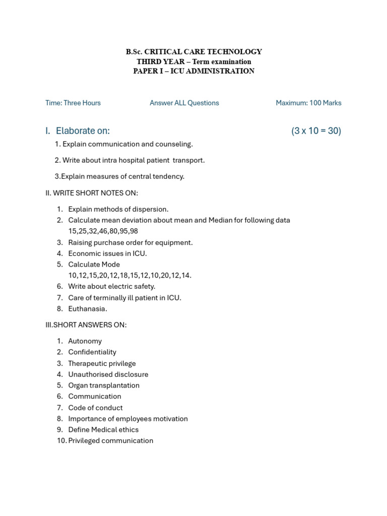 I. Elaborate On: (3 X 10 30) : Time: Three Hours Answer ALL Questions ...