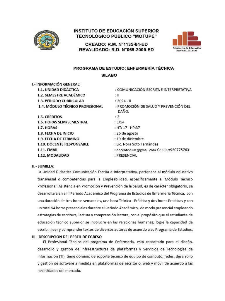 1. Silabo Com.esc.e.interp. Et II-2024 -II-nnsf | PDF | Programa de computadora | Programación