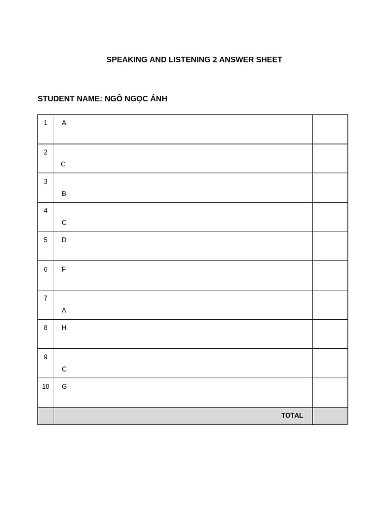 Listening Answer Sheet 2 | PDF