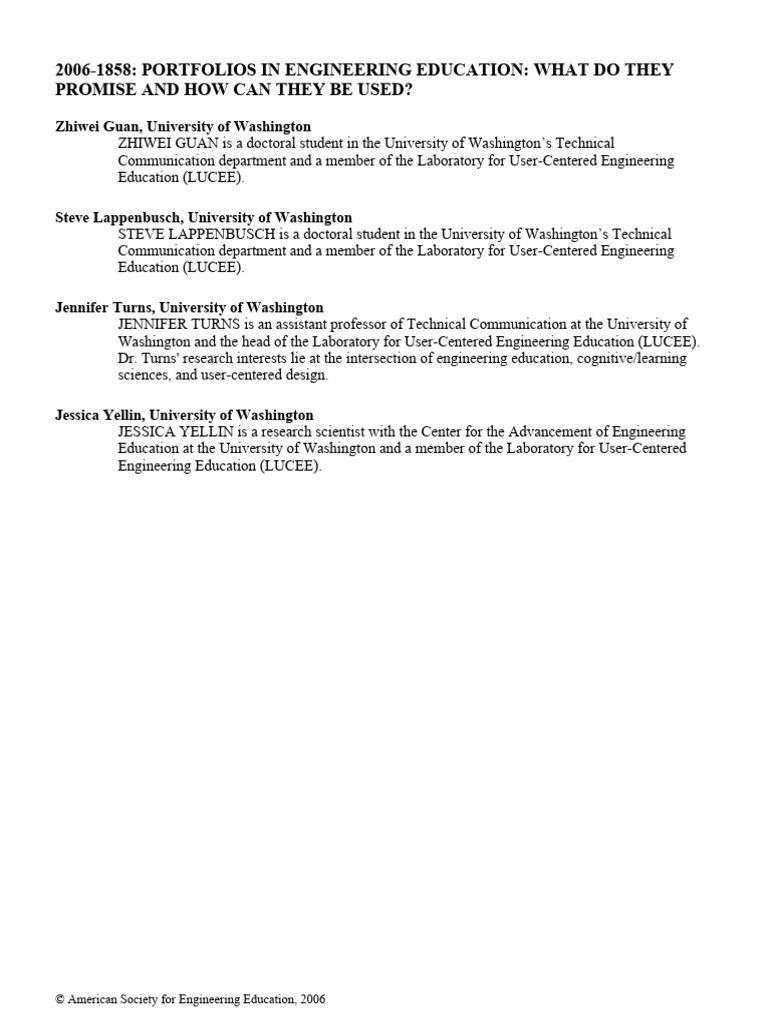 Using Portfolios in Engineering Education | PDF | Teachers | Learning