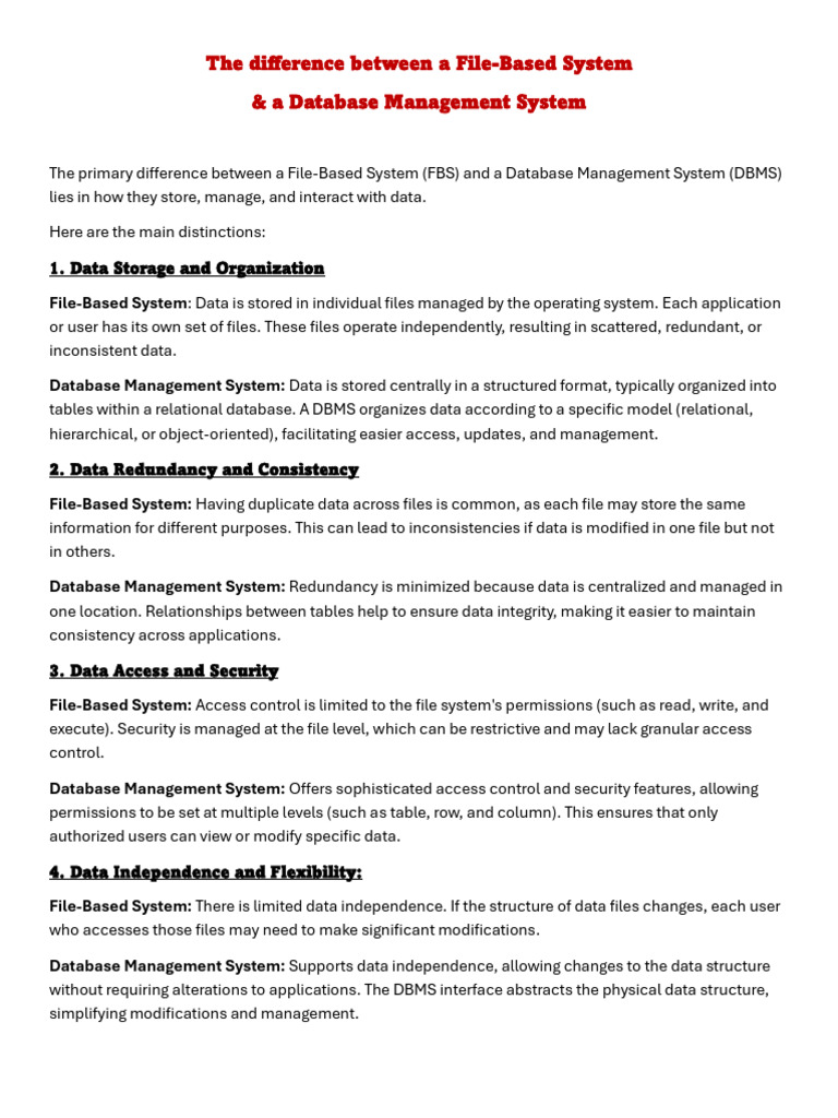 DBMS vs File-Based Systems Explained | PDF | Databases | Software Design