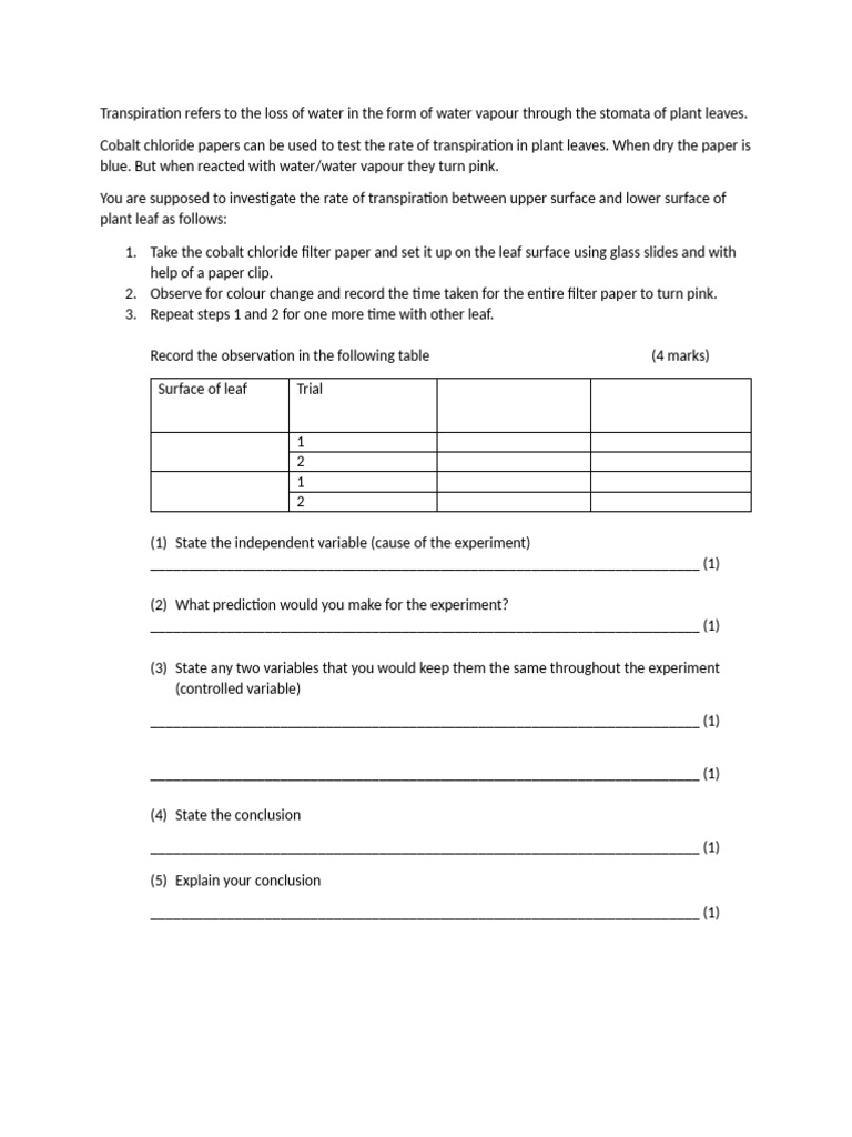 Transpiration Rate | PDF
