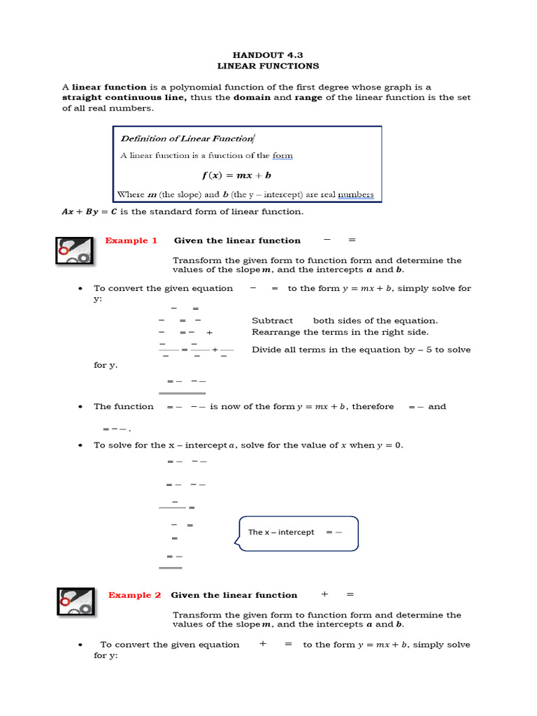 Handout 4.3 Linear Functions Table | PDF | Function (Mathematics ...