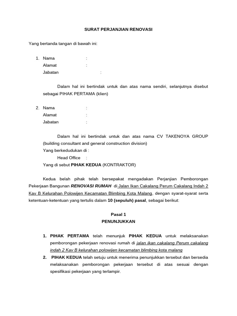 Surat Perjanjian Renovasi | PDF