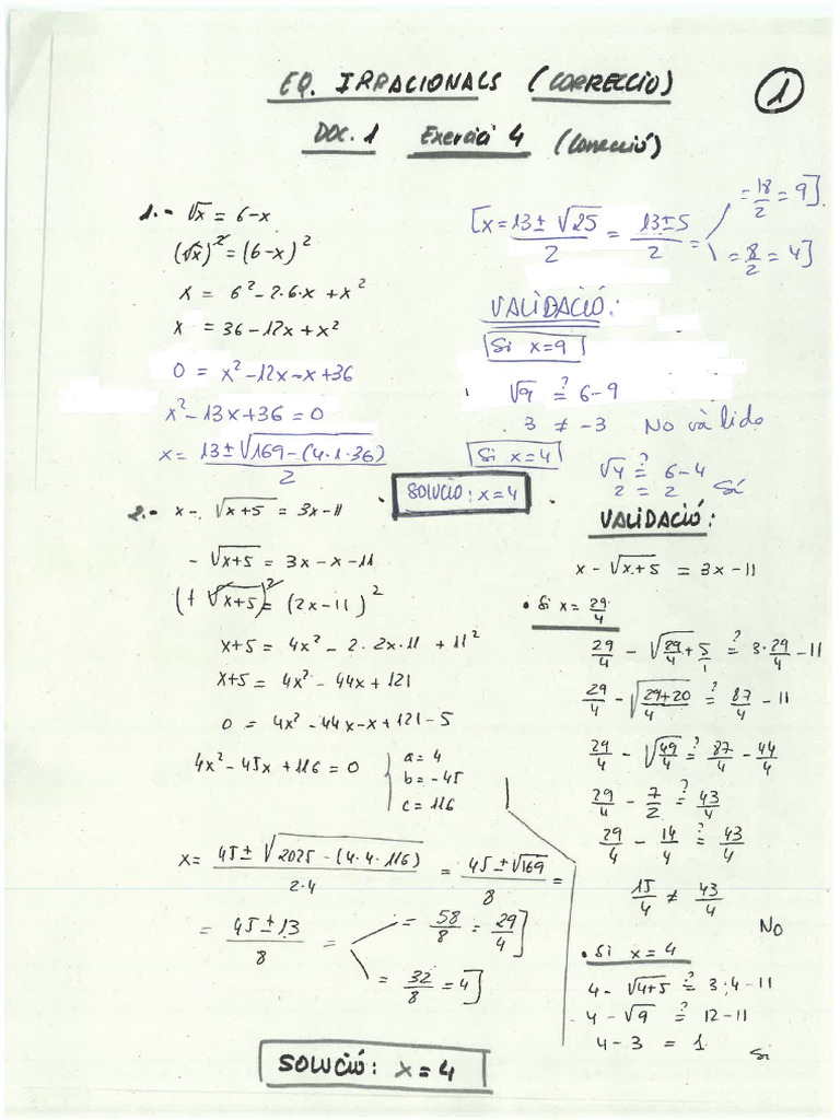 Eq Irracionals - Correcció Exercici 4 | PDF