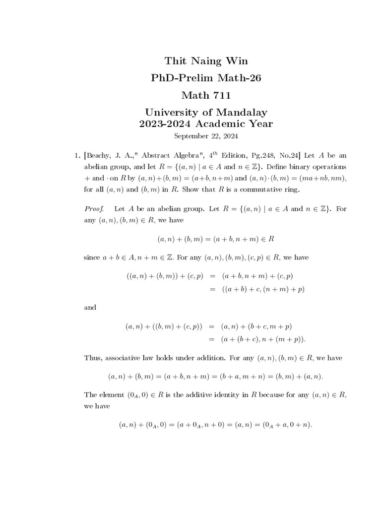 PhD-Pre-Math-26 | PDF | Ring (Mathematics) | Ring Theory