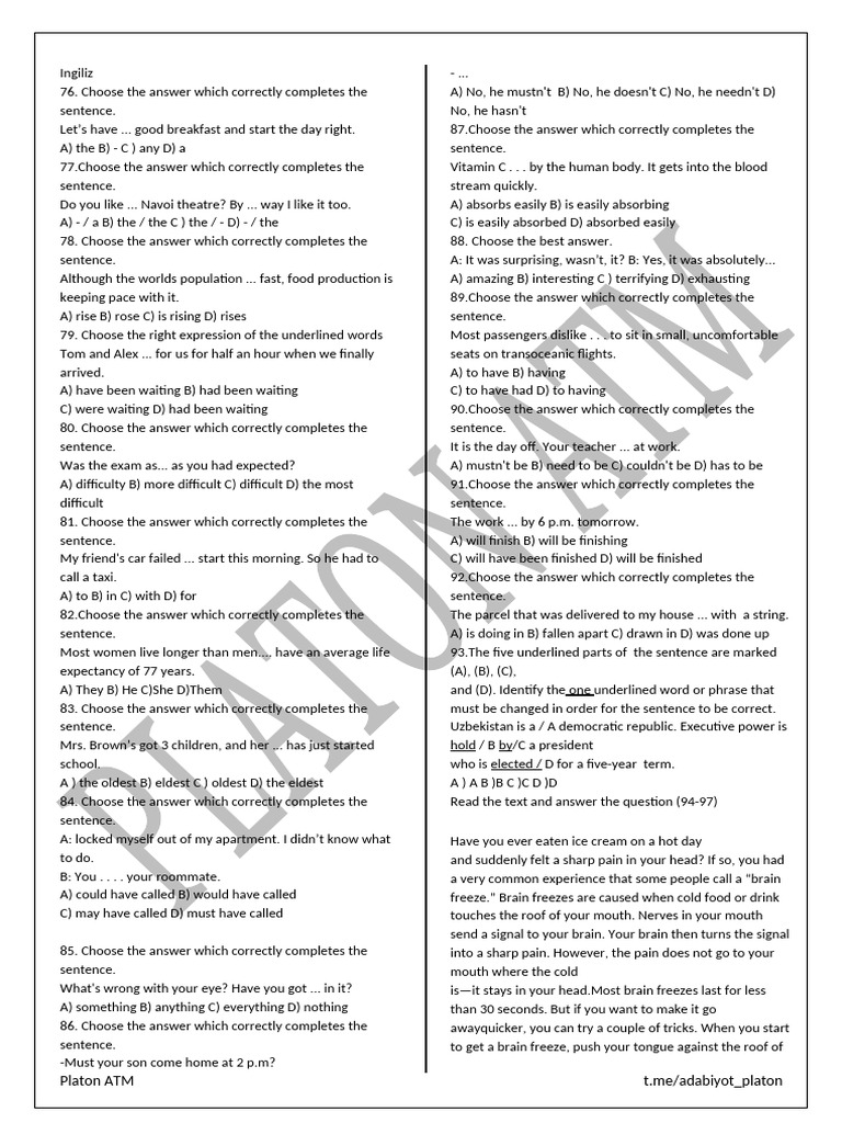 English Grammar and Comprehension Exercises | PDF