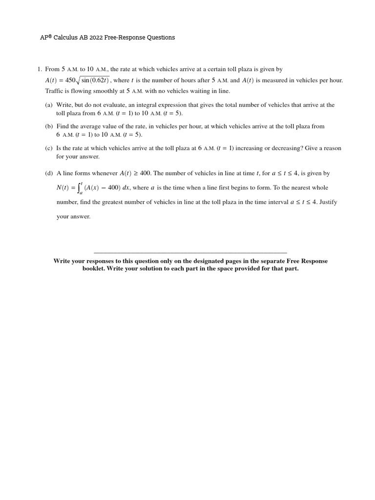 AP CAL FRQ Unit 6 Integration | PDF | Function (Mathematics) | Acceleration