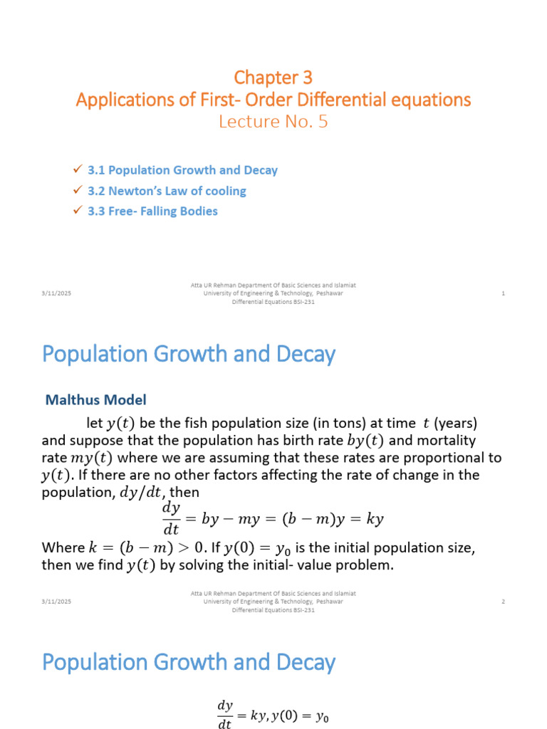 First-Order Differential Equations Applications | PDF | Equations | Mathematics
