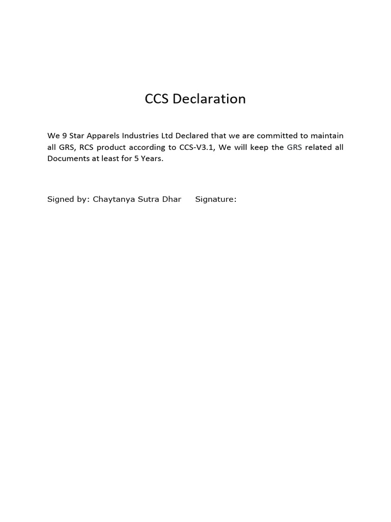 Declaration 1 - CCS Declaration | PDF