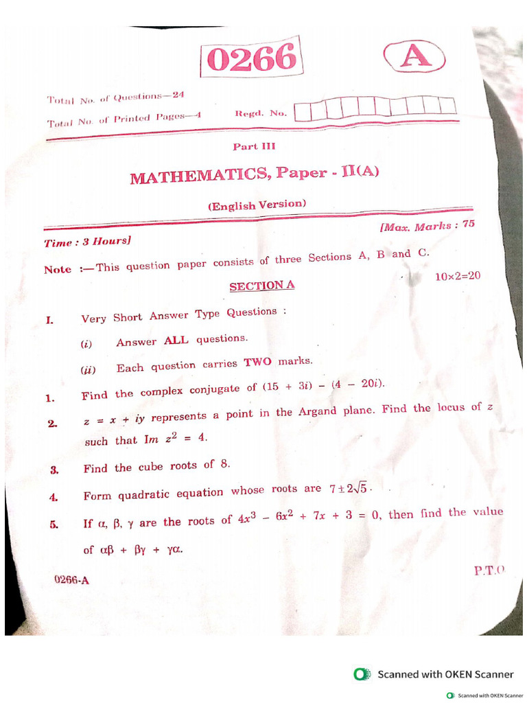 Govt Prefinal Maths 2a QP | PDF