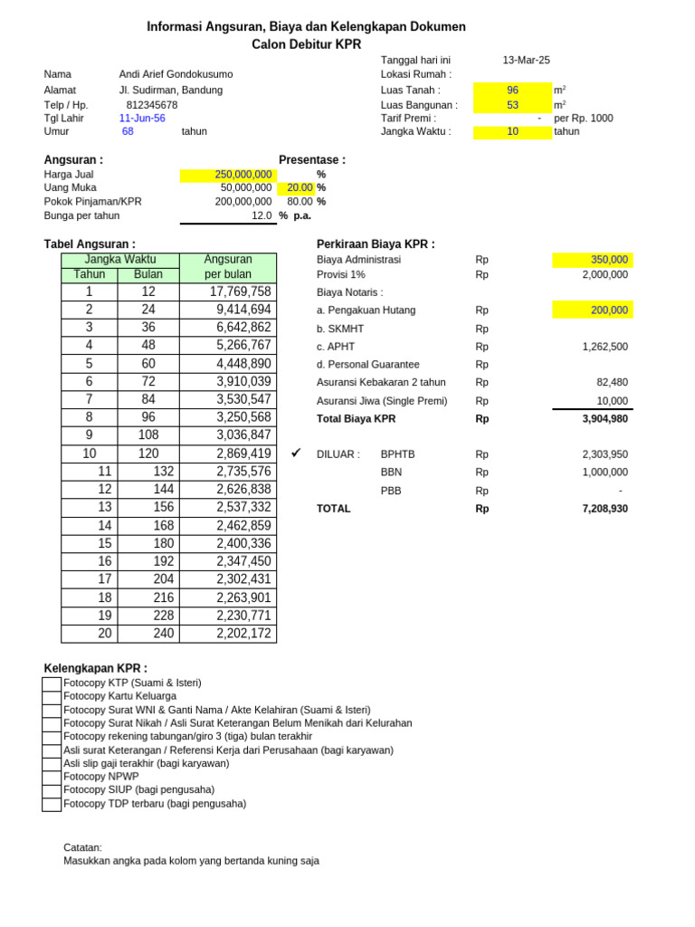 Informasi Angsuran, Biaya Dan Kelengkapan Dokumen Calon Debitur KPR | PDF