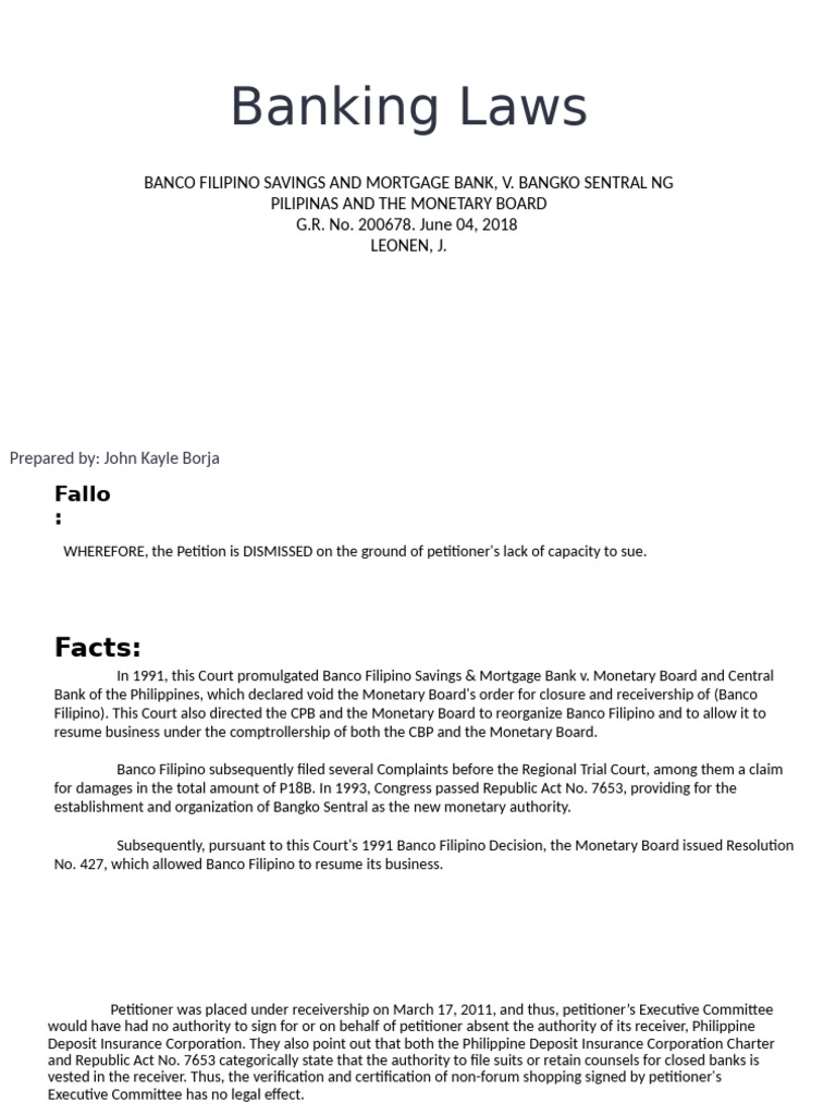 Banco Filipino v. BSP | PDF | Receivership | Justice