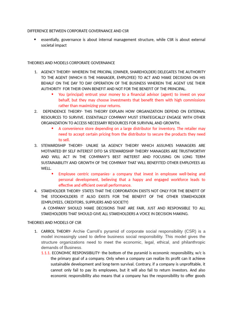 Corporate Governance Theories Explained | PDF | Corporate Social ...