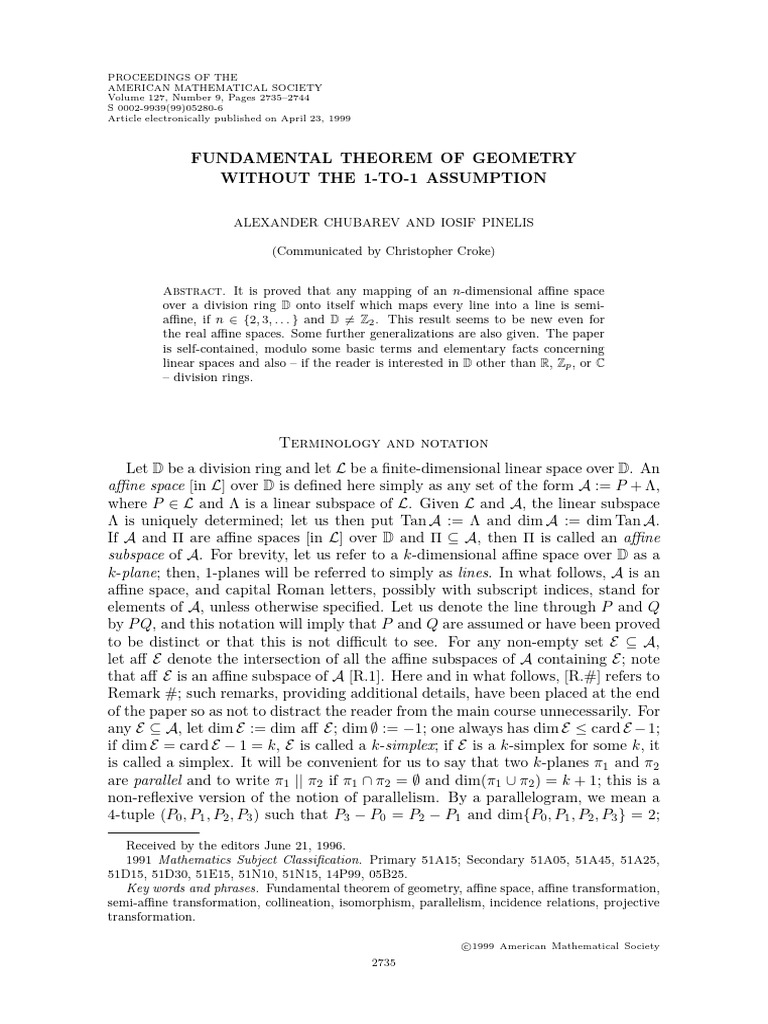 Chubarev-Pinelis1999pams - Fundamental Theorem of Geometry Without The ...