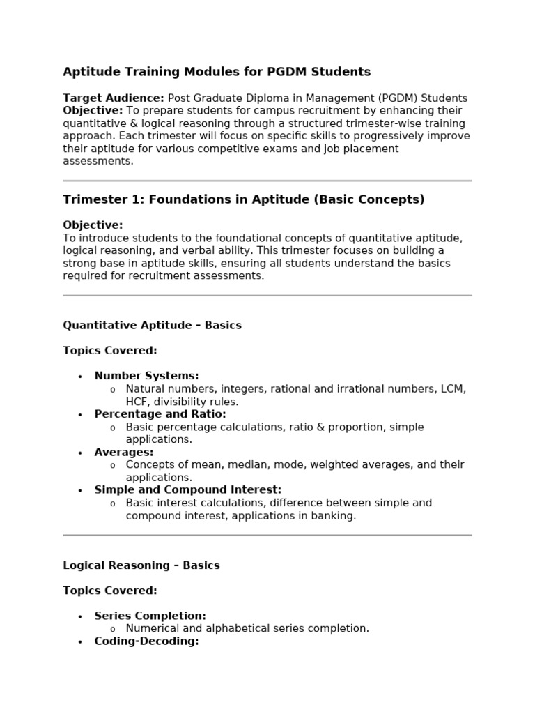Aptitude Training for PGDM Students | PDF | Reason | Logic