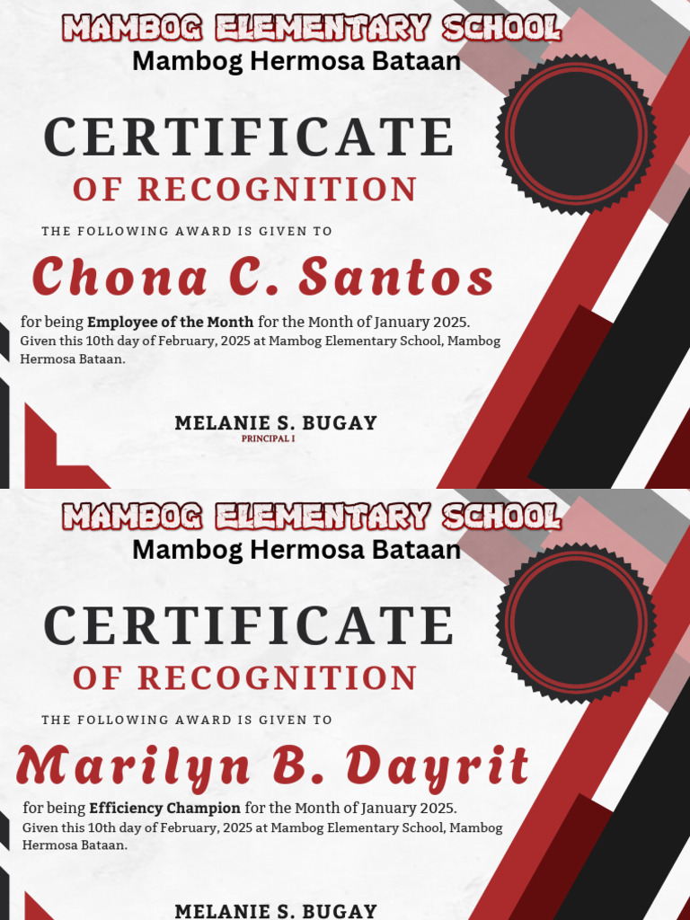 January 2025 Employee Awards Mambog School | PDF