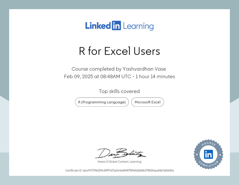 CertificateOfCompletion - R For Excel Users | PDF