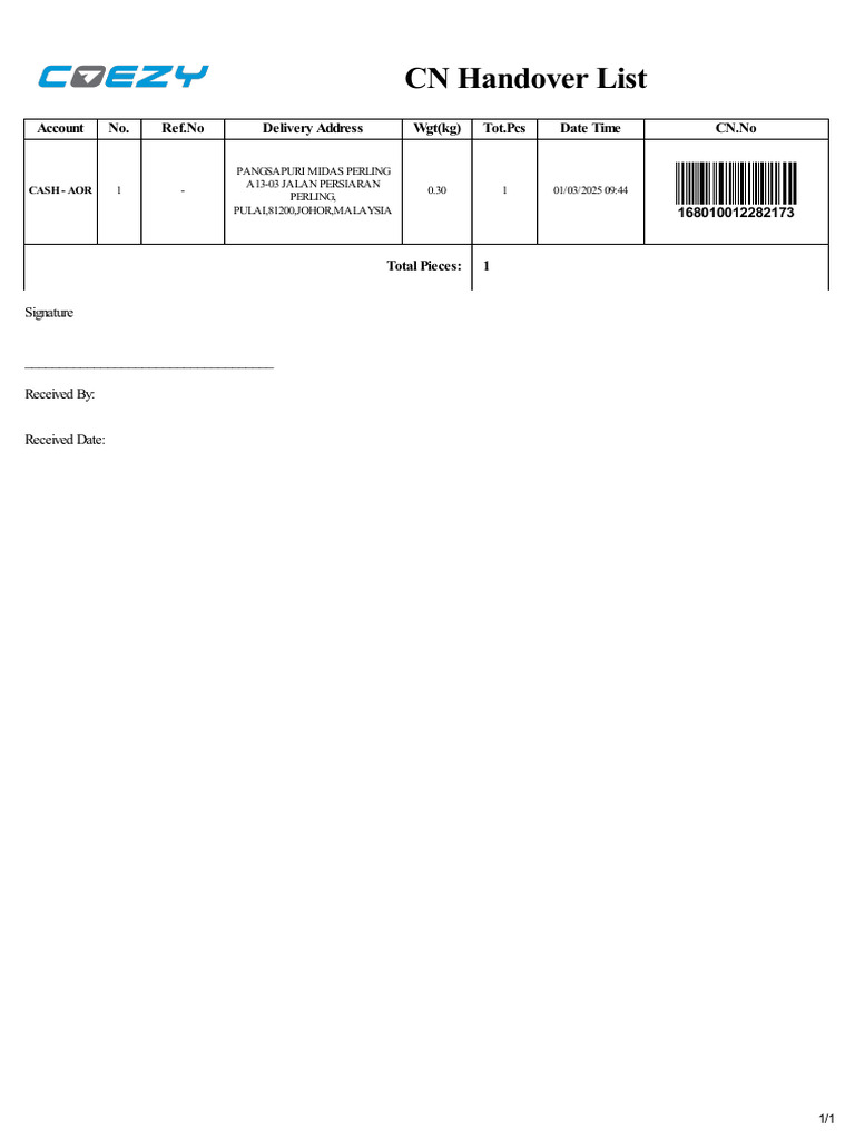 Cn Hand Over List Print View | PDF