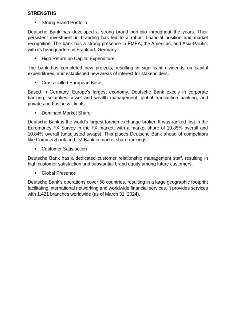 Swot Analysis Deutsche Bank | PDF | Banks | Deutsche Bank