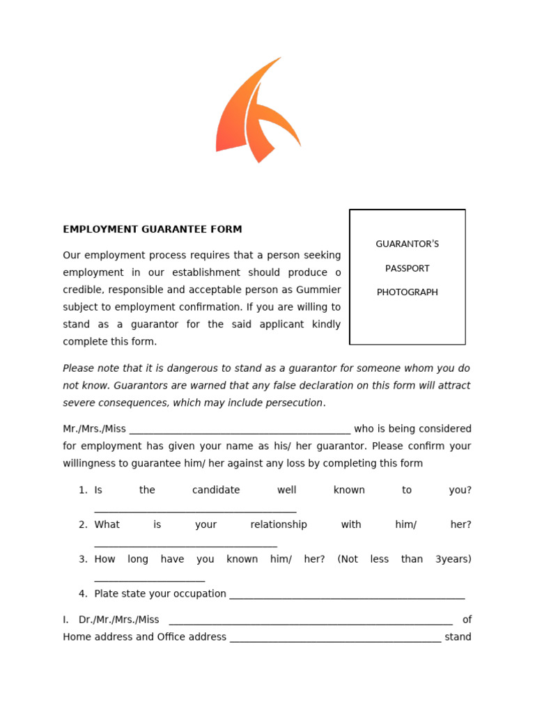 Employment Guarantor Confirmation Form | PDF | Surety | Justice