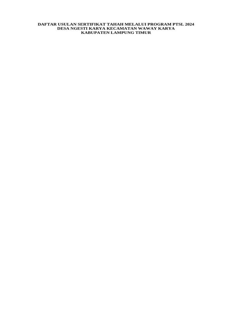 Daftar Usulan Sertifikat Tahah Melalui Program PTSL 2024 | PDF