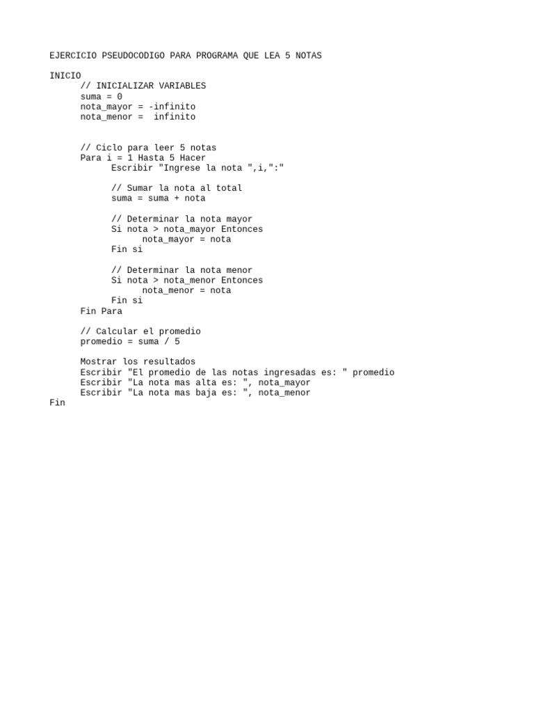 Ejercicio Pseudocodigo para Program | PDF