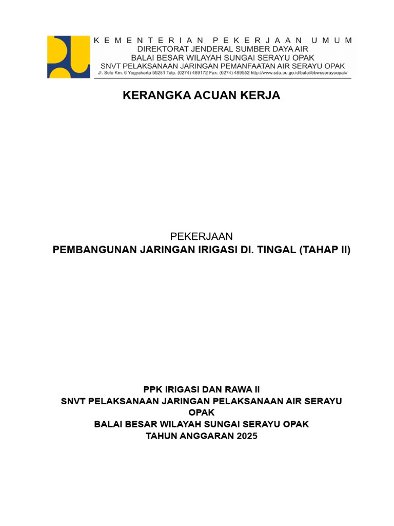 Pembangunan Irigasi DI. Tingal Tahap II | PDF