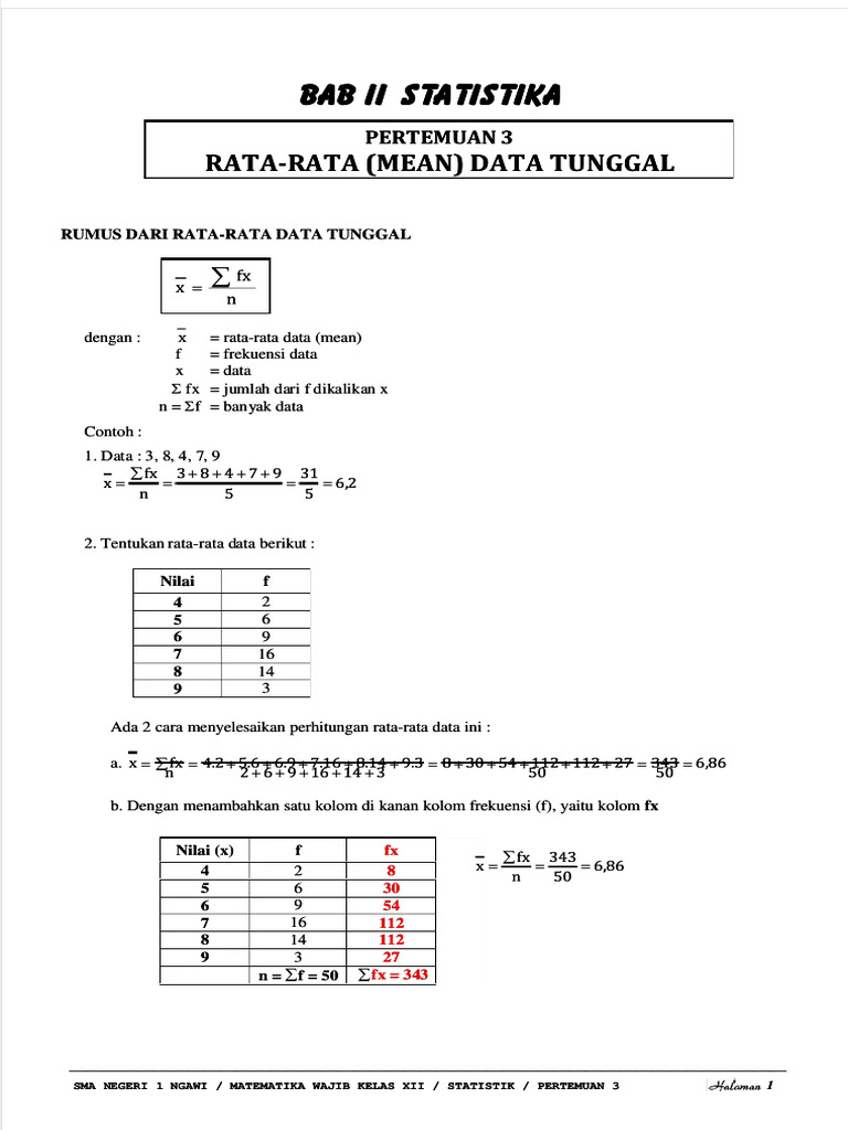 Rata-R Rata-Rata Ata (Mean) (Mean) Data Data Tunggal Tunggal | PDF