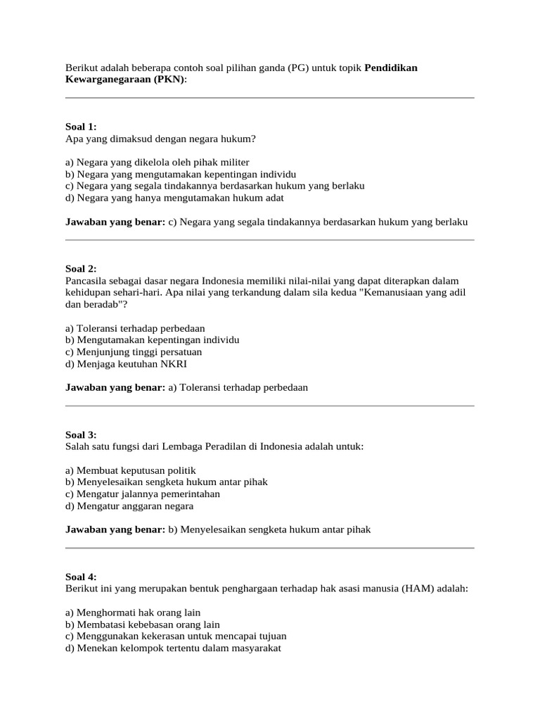 Berikut adalah beberapa contoh soal pilihan ganda | PDF