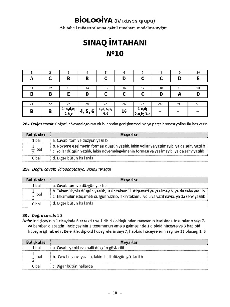 Biologiya_Qrup_4_AZ_sinaq_10 | PDF