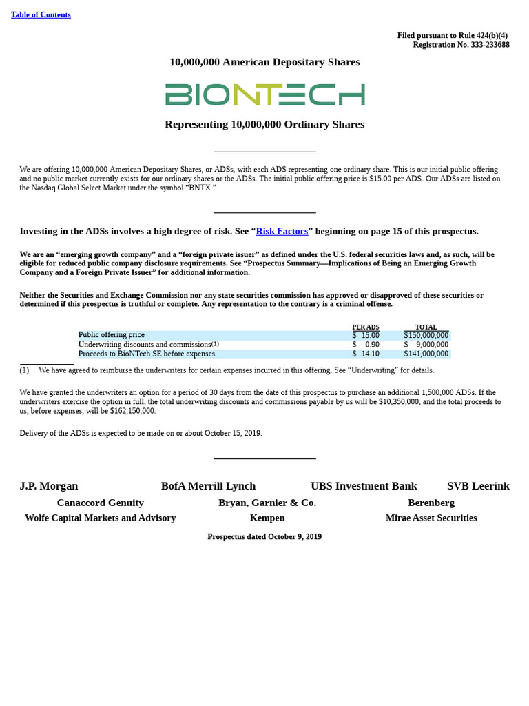 BioNTech IPO Prospectus Overview | PDF | Immunotherapy | Cancer