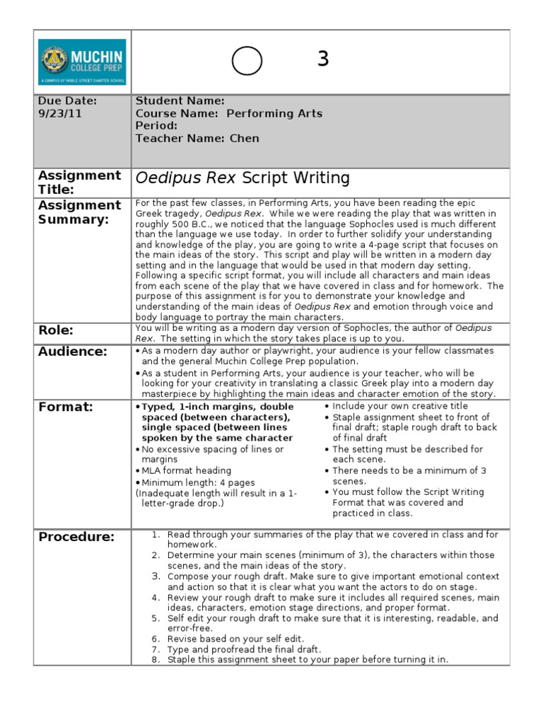Oedipus Rex Script Writing Assignment | PDF | Homework | Sophocles