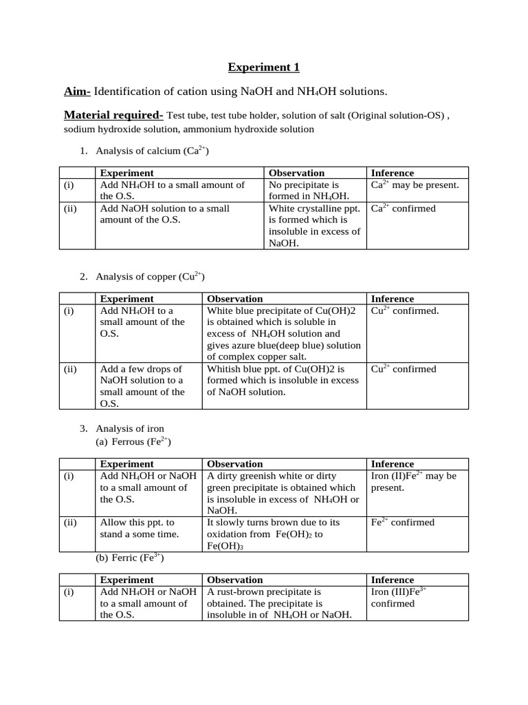 Cation and Gas Identification Experiments | PDF | Sodium Hydroxide ...