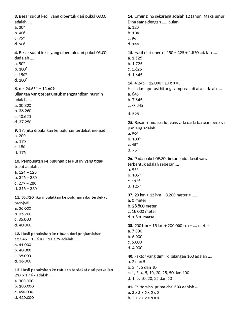Soal Latihan Uas MTK kls5 | PDF