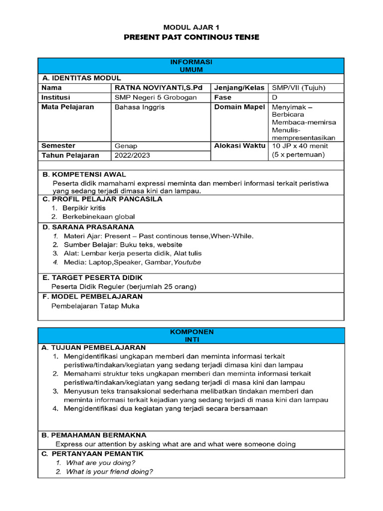 Modul Ajar Present Contunious | PDF