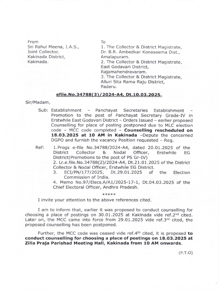PS Grade-IV Promotion Counselling On 18.03.2025 Lr. | PDF | Government ...