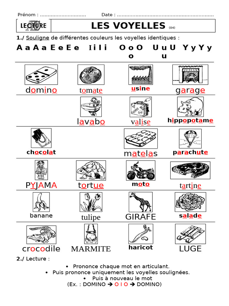 Activités sur les voyelles pour enfants | PDF