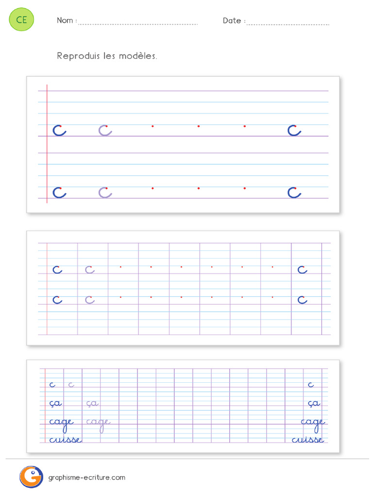 3 Feuille Decriture Ecrire La Lettre C Minuscule Cursive | PDF