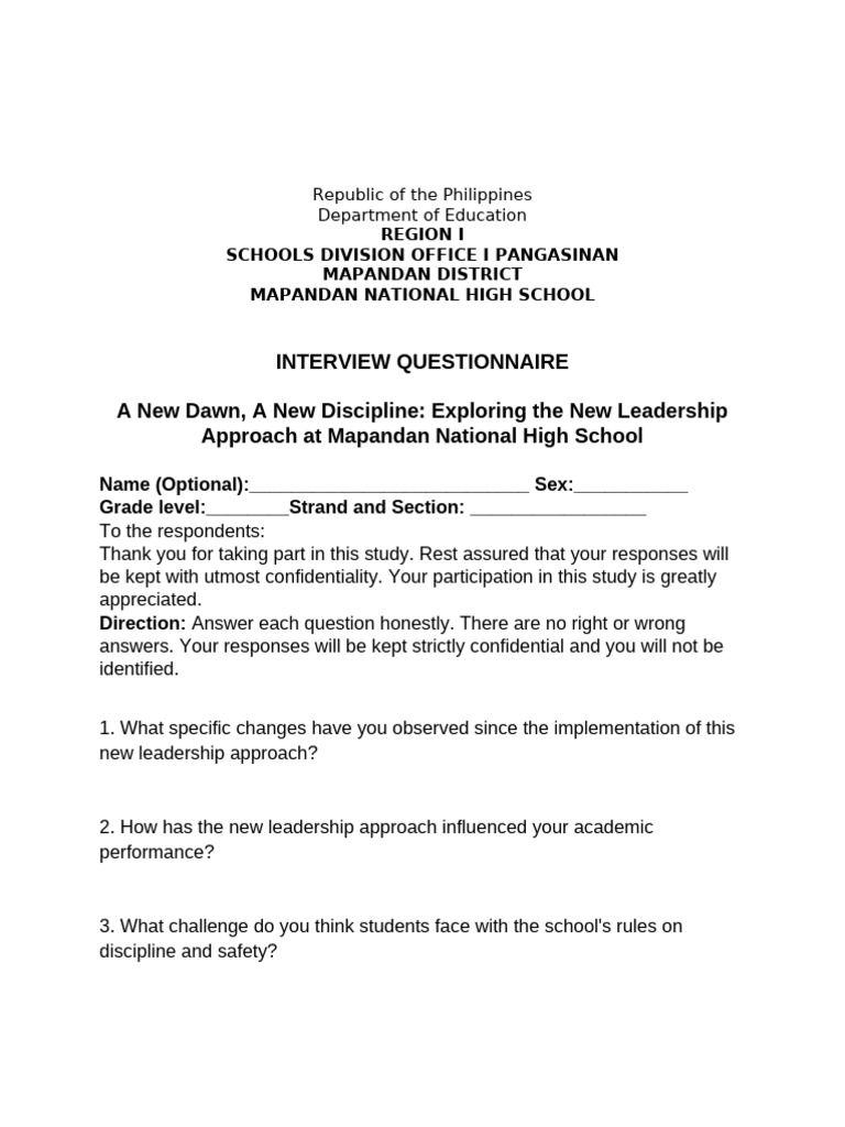 Interview Questionnaire Group 4 | PDF