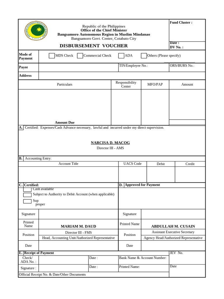 Disbursement Voucher Template | PDF | Payments | Corporate Jargon