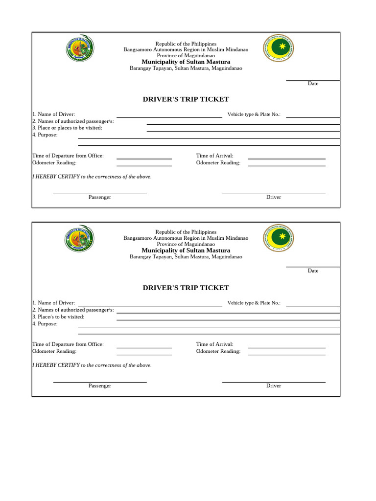Appendix 13 - Vehicle Trip Ticket | PDF